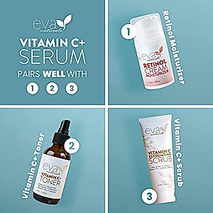 Eva Naturals Vitamin C Serum for Face Plus Hyaluronic Acid, Retinol, Niacinamide & Salicylic Acid, Anti Aging Serum, Reduce Fine Lines, Wrinkles & Dark Spots, Brightening Skin Serum for Glowing Skin (1 oz)