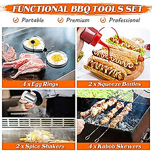 Joyfair Griddle Accessories Kit, 27Pcs Stainless Steel Griddle Accessory Grill Tools Set for Outdoor BBQ Flat Top, Included Metal Spatulas, Scraper, Storage Bag, Heat Resistant & Dishwasher Safe