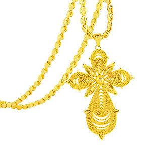 18K Gold Plated Ethiopian Cross Pendant with Ethiopian Handmade Chain Eritrea Items