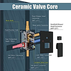 Aolemi Rainfall Shower System 8 Inch Matte Black Shower Head Combo Set with Tub Filler Handheld Shower Luxury Rough-in Valve Included Wall Mount Bathroom Shower Mixer Faucet