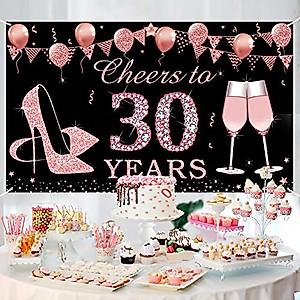 Kauayurk 30th Birthday Decorations Cheers to 30 Years Banner, Rose Gold 30 Year Old Birthday Backdrop Decor for Women, Large Thirty Birthday Poster Party Supplies