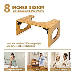BQYPOWER Toilet Stool, Bamboo 8 Inch Toilet Potty Stool, Foldable Bathroom Poop Stool with Non-Slip Mat for Adults Children…