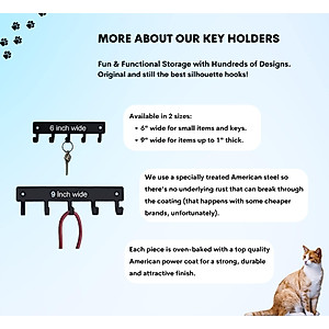 The Metal Peddler Twin Cats Key Rack & Hanger - Large 9 inch Wide - Made in USA; Wall Mounted Holder for Cat Lovers