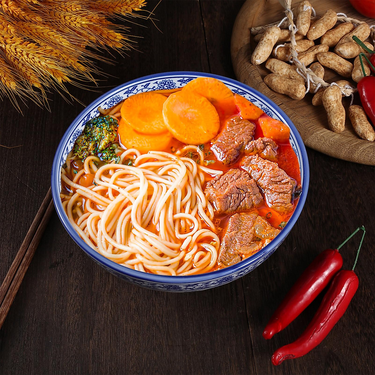 Luxshiny Ceramic Bowl Ceramic Soup Bowl Blue And White Porcelain Bowl Ceramic Ramen Bowl Snack Bowl Serving Bowl for Home Kitchen Noodle Soup Salad Pasta (7inch)