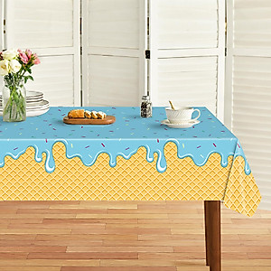 Foxrush Ice Cream Party Decoations 3 Pcs Ice Cream Birthday Party Supplies, Ideal Table Cover for Kids and Girls Birthday, Baby Shower Summer Themed Parties,Pink,Blue and Green Ice Cream Tablecloth