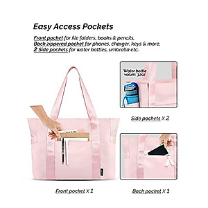 Prite Tote Bag for Women Weekender Bag with Laptop Compartment for Work Nurse School Travel Gym (Pink)