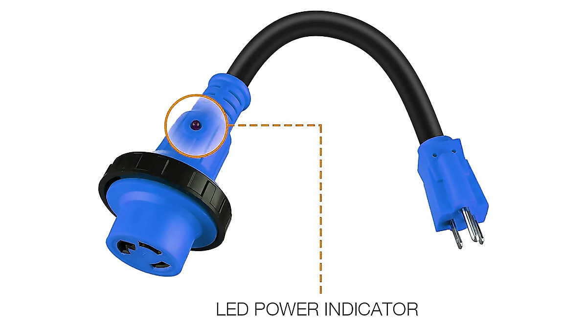 Miady RV Adapter Cord - 15A to 30A Connector