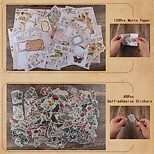 200Pcs Vintage Scrapbook Stickers, Aesthetic Junk Journal Stamping Supplies Kit, Scrapbooking Ephemera Washi Paper for Bullet Journaling Planners Diary Collage