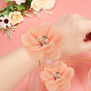 PATIKIL 2" Chiffon Flowers, 10Pcs Fabric Flowers Sewing Appliques Embellishments with Rhinestone Pearl for DIY Crafts Wedding Headbands Party Decoration, Yellow