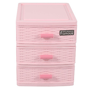 Luejnbogty Plastic Drawer Designed 3 Compartment Jewelry Storage Box Pink