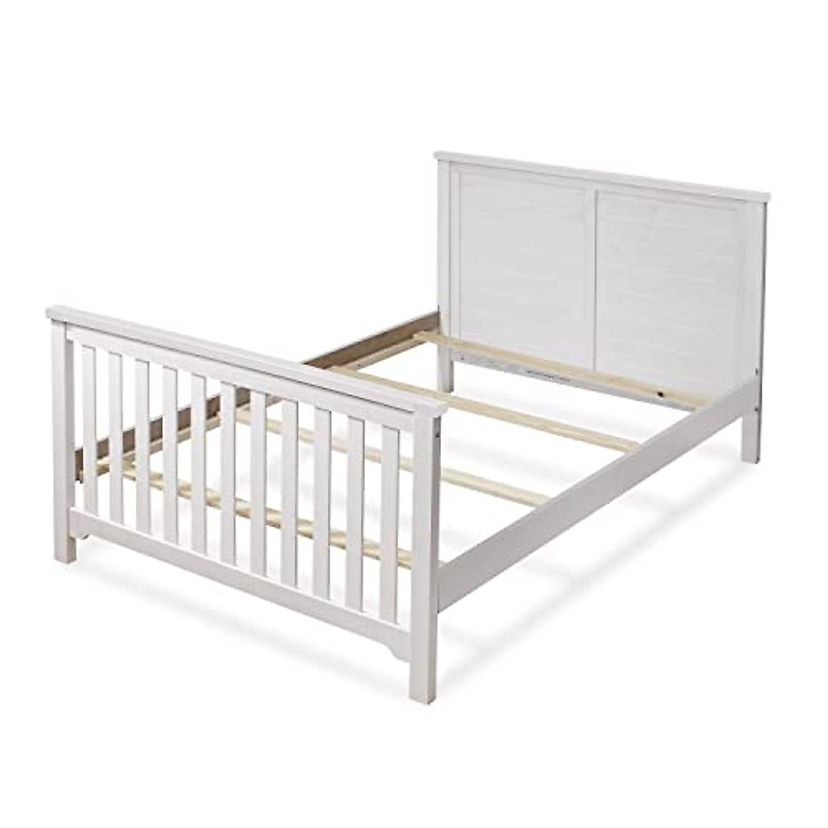 Sorelle Furniture Farmhouse Crib and Changer with Rustic Solid Back Classic -in- Convertible Diaper Changing Table Non-Toxic Finish Wooden Baby Bed Toddler Full-Size Nursery - Weathered White