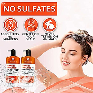 Keratin Shampoo and Conditioner Set - Sulfate and Paraben Free - Salon Repair for Dry, Damaged and Color Treated Hair - Anti Frizz Formula for Women and Men