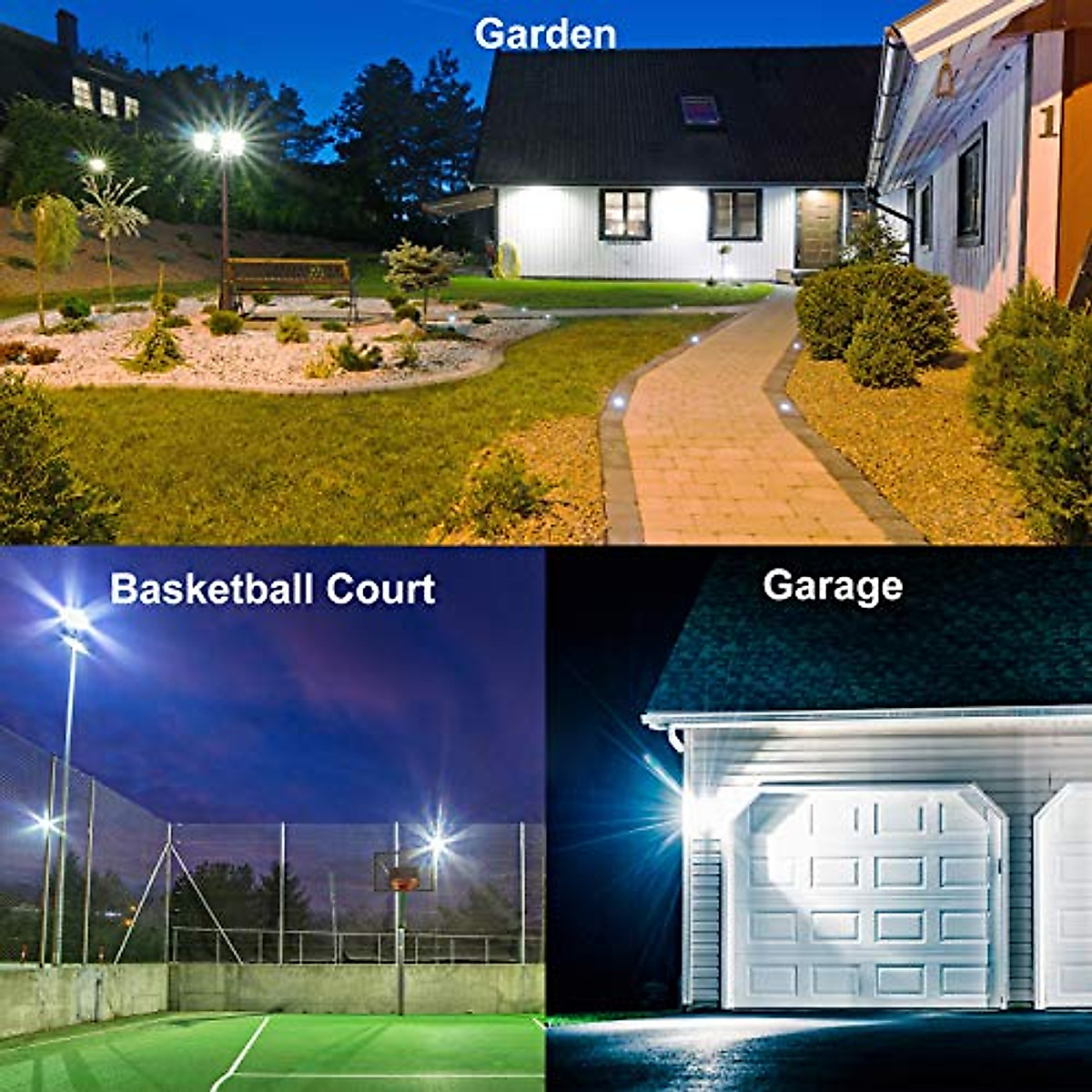 GLORIOUS-LITE 2 Pack 100W LED Flood Light Outdoor, 10000LM LED Work Light with Plug, 6000K Daylight White, IP66 Waterproof Outdoor Floodlights for Yard, Garden, Playground