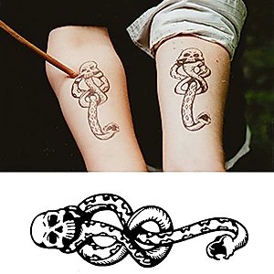 Yeeech Temporary Tattoos Stickers Waterproof Magic Snake Skull Designs Black for Arm (2 Sheets)