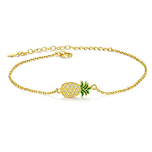 ORANGE FOREST Pineapple Anklets Sterling Silver 14K Gold Plated Adjustable Pineapple Ankle Bracelets Beach Anklets Summer Foot Jewelry Gifts for Women