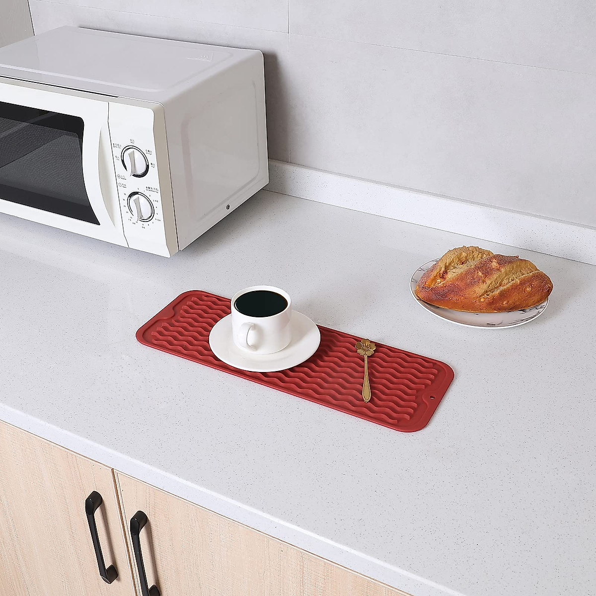 MicoYang Silicone Dish Drying Mat for Multiple Usage,Easy clean,Eco-friendly,Heat-resistant Silicone Mat for Kitchen Counter,Sink,Bar,Bottle,or Cup Red M 17 inches x 6 inches