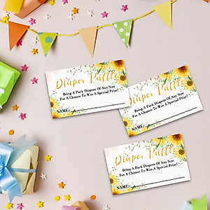 ALodr Sunflower baby shower diaper raffle card and sign,Diaper Raffle Baby girl Shower Game - Baby girl Showers Decorations - Baby girl Showers Party Decorations Game Cards Kit (1 Sign & 50 Cards)
