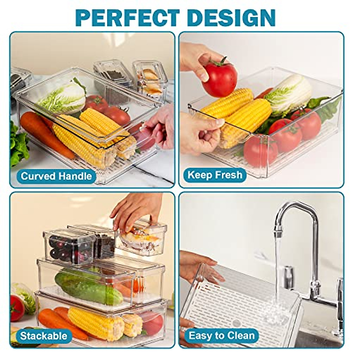 Refridge Organizer Bins, 5 Pack Pantry Organization and storage With Lids, Clear Plastic Storage Bins With Removable label *1 And Refrigerator Liners Mats *4 For Soda, Fruits, Vegetable, Food, Drinks
