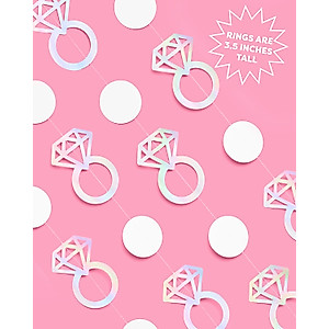 xo, Fetti Iridescent Engagement Ring Garland - 4 pcs, 12' | Bachelorette Decorations, Tying The Knot Bride Bach Decor, Engagement Party Photo Booth Backdrop, Proposal Supplies