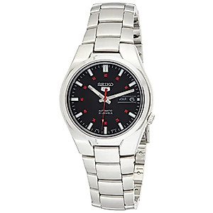 Seiko Men's 5' Japanese Automatic Stainless Steel Casual Watch, Color: Black dial (Model: SNK617)