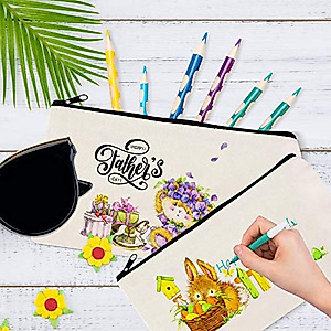 Katieyca 10 PCS Canvas Zipper Pouch, Blank DIY Craft Pen Bag, Multi-purpose Cosmetic Bag to Store Personal Belongings for Travel and Work (Beige, 8.3"x4.7")