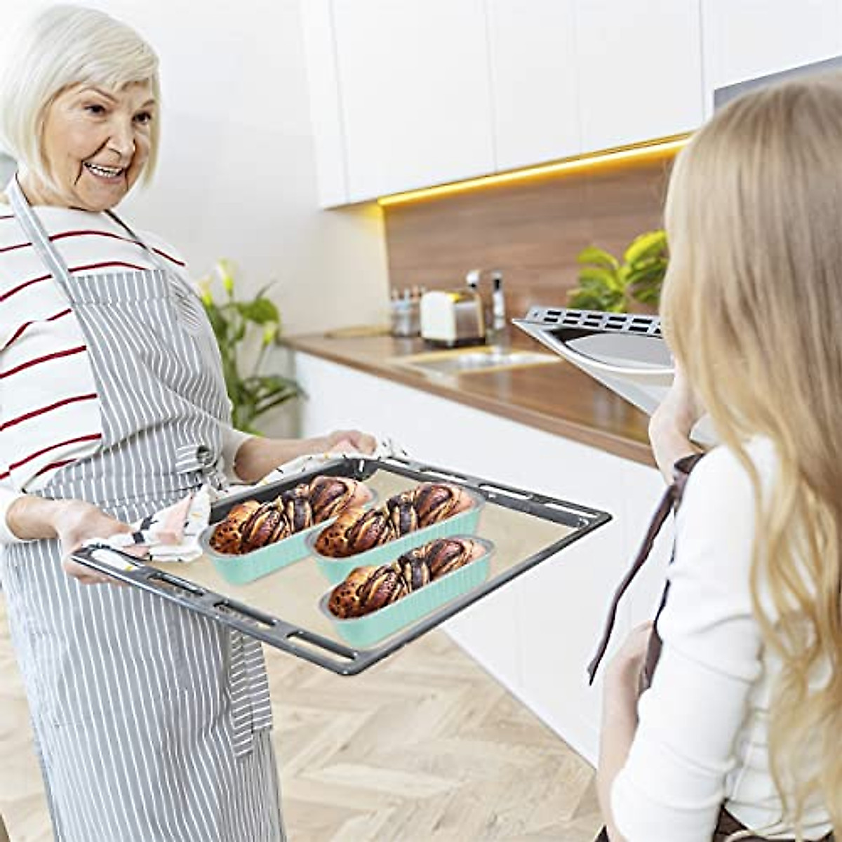 Hcqxnsl 50Pcs Mini Loaf Pans with Lids Spoons and Sealing Stickers 200ml Heat Resistant Aluminum Foil Baking Pans Reusable Rectangle Foil Bread Container Cake Baking Pans for Home Kitchen(Kafalan)