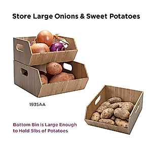 MobileVision XL Bamboo Storage Bins for Pantry & Kitchen Cabinet Organizer Multi-Purpose 2 PC Stackable Set Larger Bins for Potatoes Onions Packaged Goods & More