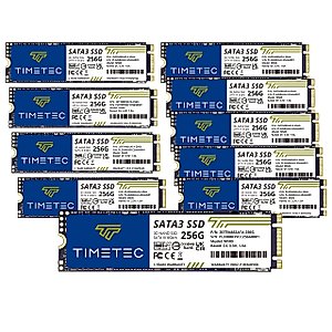 Timetec 256GBx10 (10 Pack) SSD 3D NAND TLC SATA III 6Gb/s M.2 2280 NGFF 128TBW Read Speed Up to 550MB/s SLC Cache Performance Boost Internal Solid State Drive for PC Computer Laptop and Desktop