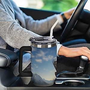 YTLKGFP 40 Oz Large Capacity Car Cup Eagle Mountains Tumbler with Handle (Black) Straw Lid Insulated Stainless Steel Water Bottle Travel Mug Leak-proof Car Cup Keeps Cold Or Hot