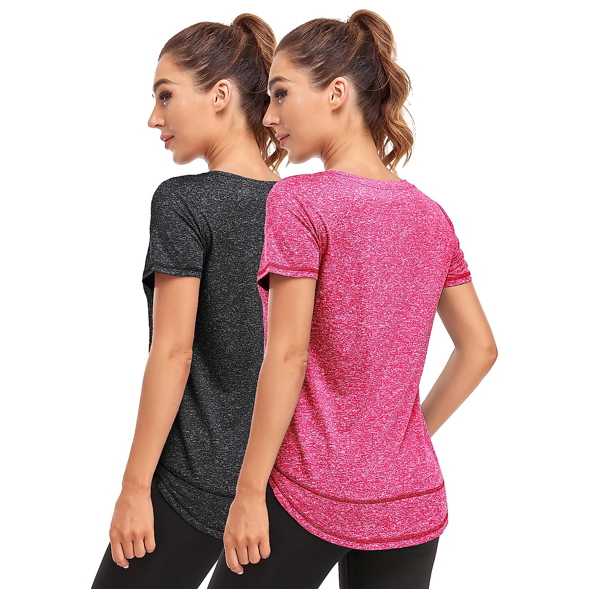 Abrooical Pack of 2 Women Shirts Plus Size Workout Tops for Women Yoga Running Athletic Short Sleeve Tee Black/Red X-Large