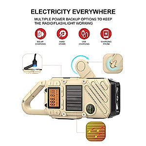 Emergency Radio, FM/NOAA Weather Radio with Walkie Talkies, Solar Powered Hand Crank Radio with LED Flashlight & SOS Alarm for Emergency, Portable Power Bank with USB Charged for Smart Phone Charger