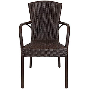 Sunnydaze Segesta All-Weather Plastic Outdoor Dining Chair - Commercial Grade Faux Wicker Design Armchair - Lawn and Garden Chair - Indoor/Outdoor Use - Wenge - 2 Chairs