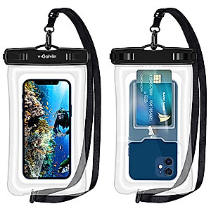 v-Golvin Floating Universal Waterproof Phone Pouch with Card Slot&Lanyard, IPX8 Cellphone Dry Bag Waterproof Case for iPhone 14 13 12 11 Pro Max SE XS XR S10 S9 Note 20/10 Up to 7" -2 Pack Black