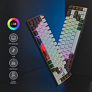 Mosptnspg Protable 60% Percent Gaming Keyboard Mechanical, Mini Compact RGB Backlit 68 Keys Wired Office Keyboard with red Switch for Mac/Win/PC/ps4/ps5/xbox(Dolch/red Switch 68)
