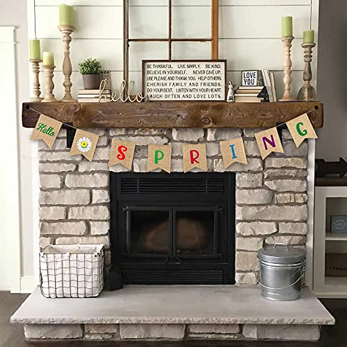 Hello Spring Banner, hogardeck Daisy Rustic Spring Garland Decorations for Home, Indoor Outdoor Mantel Fireplace Hanging Decor Party Supplies