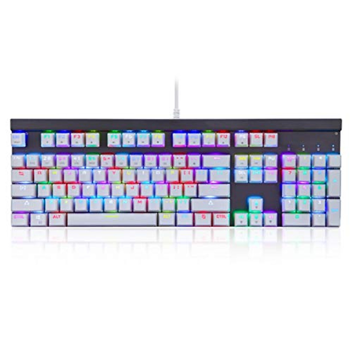 Teerwere Gaming Keyboard USB Wired 104 Key RGB Backlit Mechanical Gaming Keyboard Blue/Red Switch Aluminum Alloy Plate Mechanical Gaming Keyboard (Color : White, Size : Blue Switch)