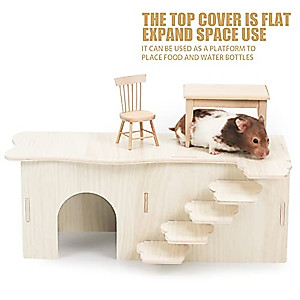 Hamster Maze, Multi Chamber Hideout Wooden Hamster Houses with Steps Activity Hamster Burrow Large Sports Fun Hamster Huts for Syrians Dwarf Hamster Gerbil