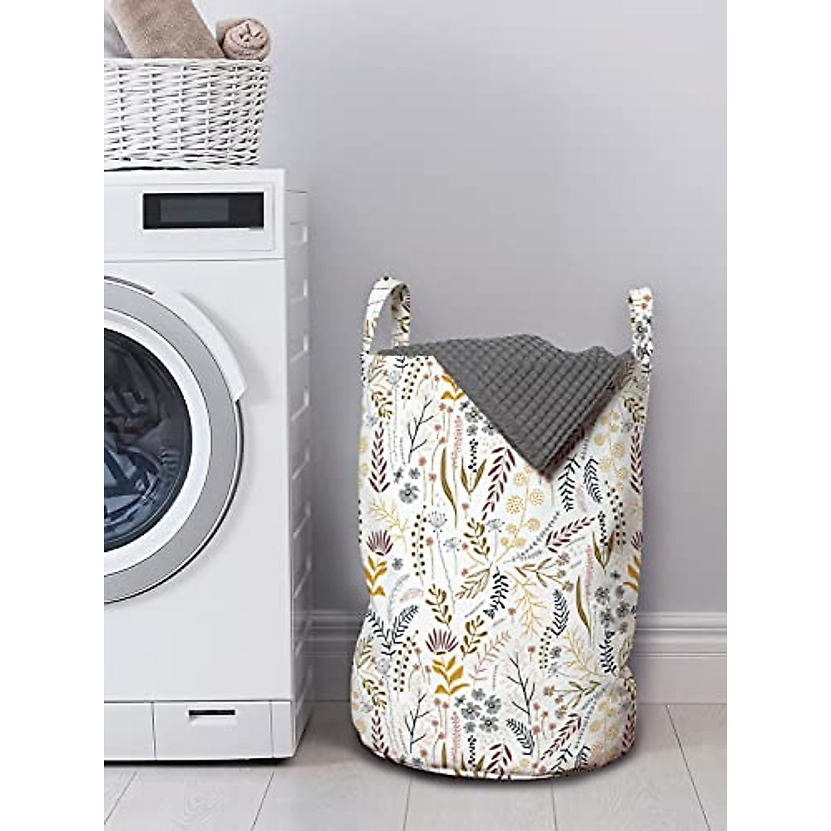 Lunarable Dandelion Laundry Bag, Autumn Aura Herb Floral Plants Leaves Wild Meadow Repetitive Pattern, Hamper Basket with Handles Drawstring Closure for Laundromats, 13" x 19", White and Multicolor