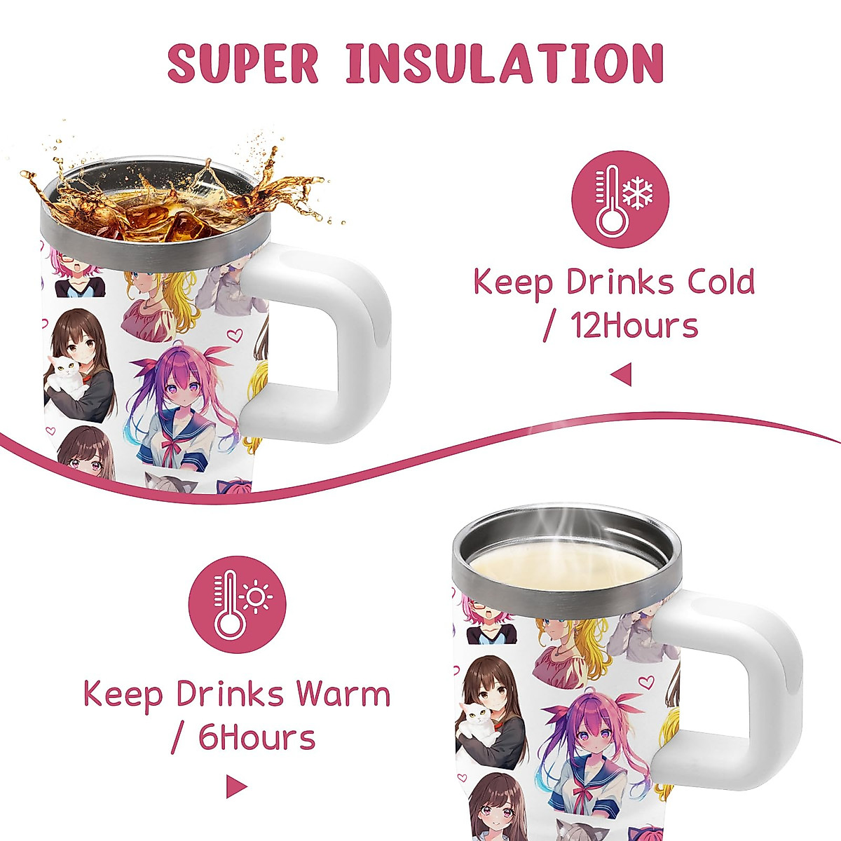 Anime Gifts for Girls, 14oz Anime Tumbler with Handle and Straw for Kids, Stainless Steel Insulated Anime Mug, Birthday Gifts for Anime Lovers, Just A Girl Who Loves Anime