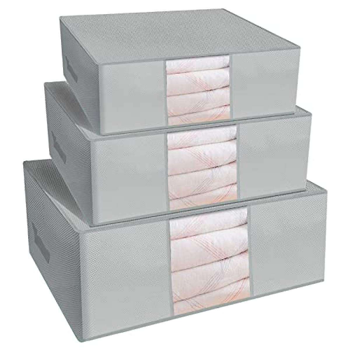 ZenTiky 3 Packs Large Clothes Storage Bag, Double Zipper Clothes Organizer with Clear Window for Store Quilt, Blanket, Pillow, Bed Sheet, Jacket (XL + L + M)