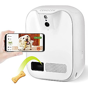CENGCEN Pet Monitoring Camera Dog Treat Dispenser Two-Way Audio HD WiFi Dog Camera with 130° View, Remote Tossing App Compatible with Android/iOS, Supports Cloud Storage, Night Vision, Wall Mounted