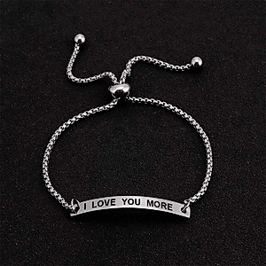 SOUSYOKYOSAM I Love You More Hand Stamped Bracelet Jewelry Gifts for Her Girlfriend Wife Classic Lettering
