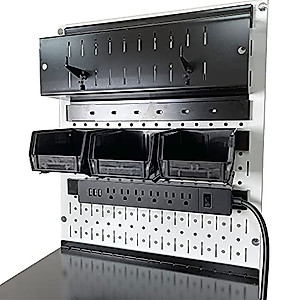 Wall Control Power Tool Storage Organizer Kit Cordless Drill Holder Charging Station Rack 16” x 32” Metal Pegboard Organization System (White Pegboard)