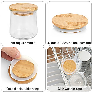 Mason Life Oui Bamboo Jar Lids Set with Silicone Sealing Rings, Leaves Pattern, for 5 Oz Yogurt Jars