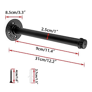 Sumnacon 6Pcs 12 Inch Industrial Pipe Clothes Bars - Heavy Duty Rustic Coat Hangers with Screws, Wall-Mounted Iron Garment Holder Racks for Bedroom Bathroom Laundry Room Boutique Clothing Store, Black