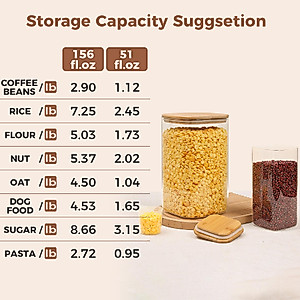 ComSaf Glass Pantry Storage Containers, 156/51 oz Large Square Flour and Sugar Containers with Airtight Lids, Gallon Glass Jars with Bamboo Lids for Rice, Pasta, Cookies, Coffee Beans