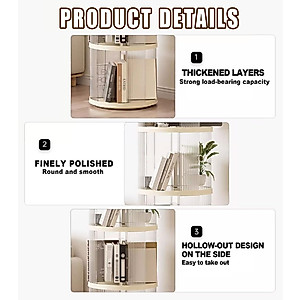 Aeovot Clear Round Rotating Bookshelf, 4 Tier Spinning Bookshelf Swivel Bookcase Tower for Kids Bedroom, Freestanding Modern White Corner Bookshelf Storage Display Rack