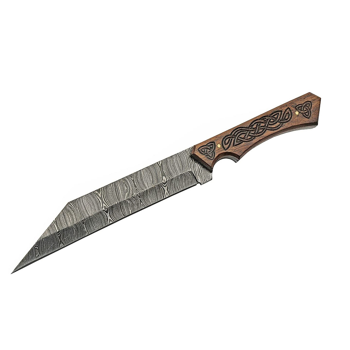 SZCO Supplies 12.25” Full Tang Celtic Handle Damascus Steel Reverse Tanto Seax Knife With Leather Sheath, Brown (DM-1300)