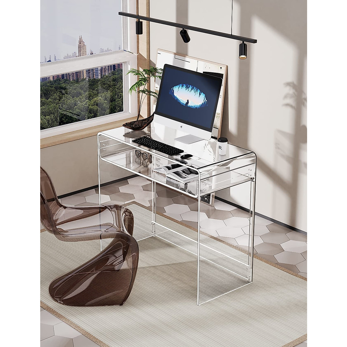 solaround Acrylic Desk Laptop Study Table Home Office Console Table Entrance Table, 33.5'' x 15.7'' x 29.5'' (Clear)