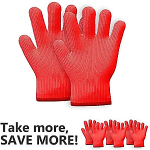 Killer's Instinct Outdoors 1 Pair Heat Resistant Gloves Oven Gloves Heat Resistant with Fingers Red Oven Mitts Kitchen Pot Holders Cotton Gloves Red Kitchen Gloves Double Oven Mitt Set